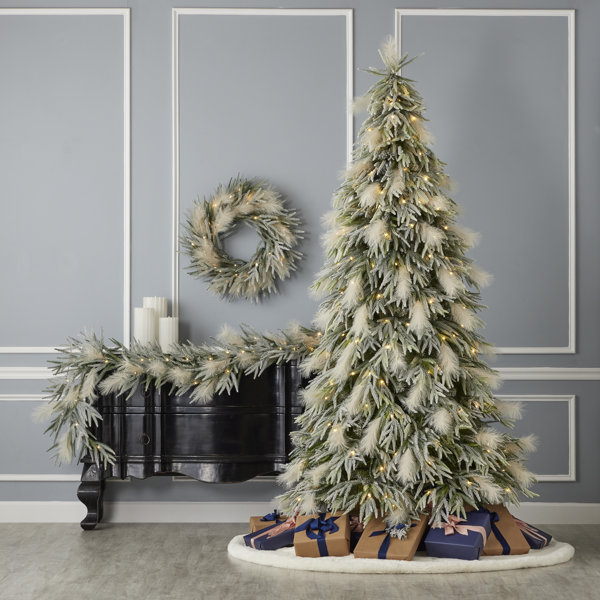 Seasonal Flocked Realistic Pine and Pampas Christmas Tree 550 Warm ...